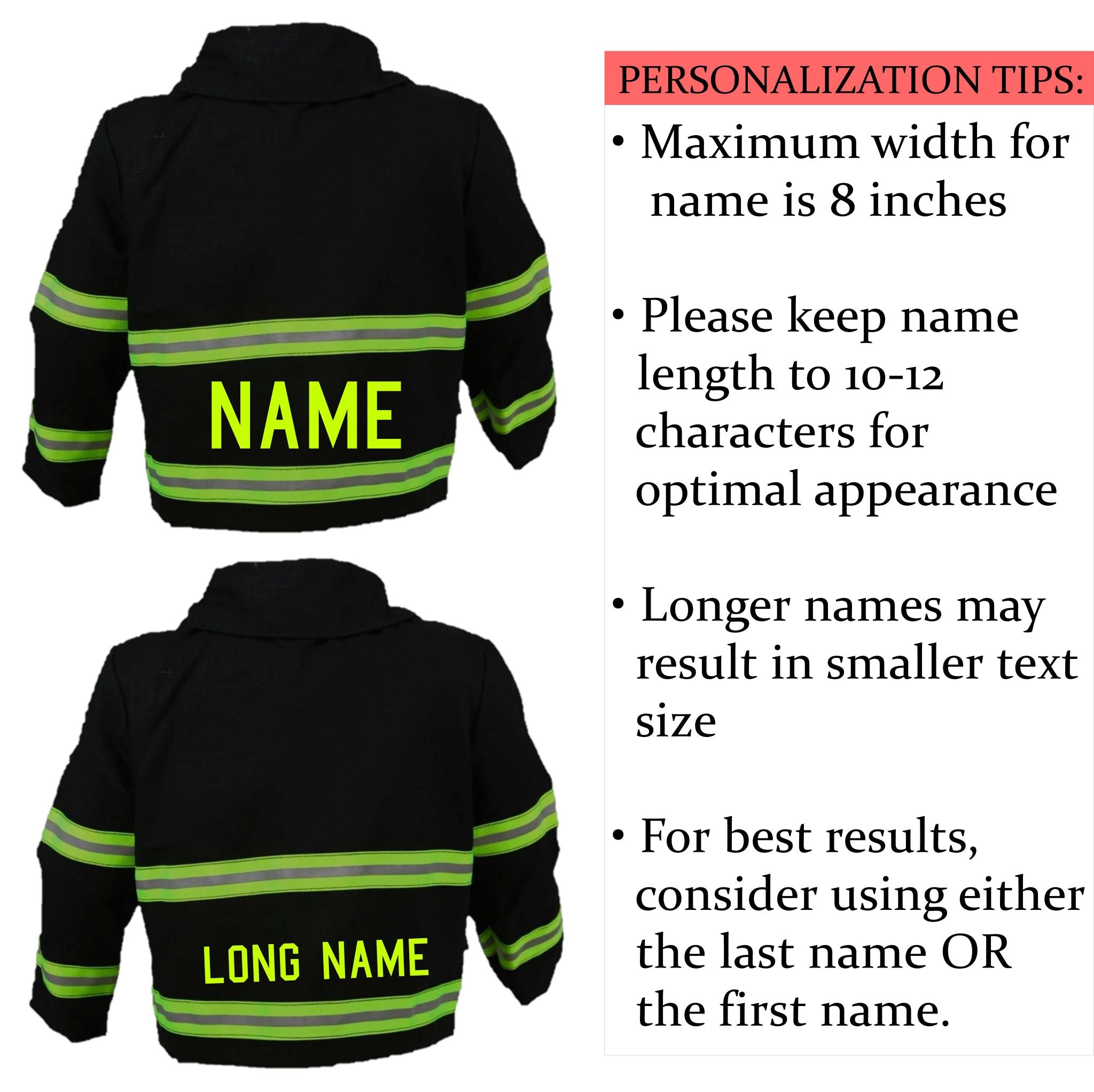 Firefighter Baby BLACK Jacket with Name on Back (JACKET ONLY) – Fully ...