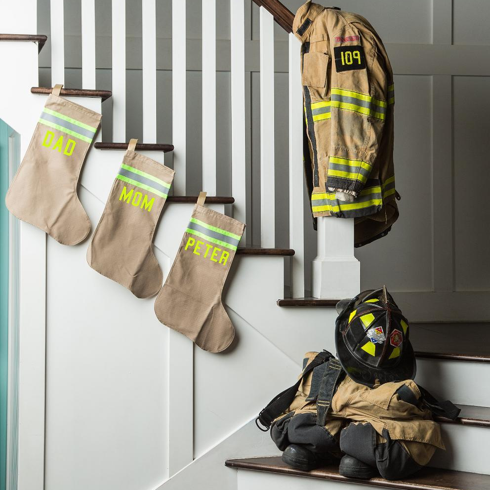 Firefighter Christmas Stocking Tan and Black Personalized with Name ...